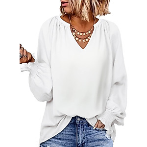 Dokotoo Spring Summer Tops for Women Trendy Elegant Ladies Tops and Blouses for Women Dressy Casual Long Sleeve Shirts V Neck Chiffon Blouses Plus Size Business Casual Tops White Blouses for Women XL