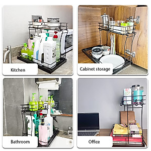 JorJorLer Pull Out Cabinet Organizer Under Sink Organizers and Storage Kitchen Cabinet Storage Shelf with 2 Tier Sliding Wire Drawer for Inside Kitchen Cabinet or Under Sink