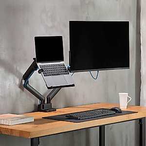 AVLT Laptop and Monitor Arm - Mount 15.6" Notebook and 32" Monitor on 2 Full Motion Adjustable Arms - Organize Your Work Surface with Ergonomic VESA Monitor Mount