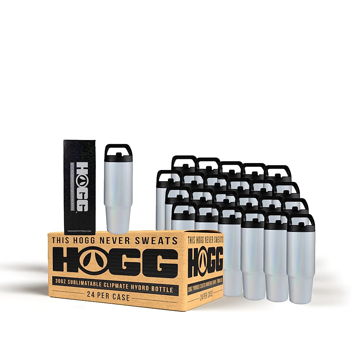 Hogg 30oz Sublimatable Clipmate Hydro Bottle Case (24 Pack) DIY, Customizable, Add Logo, Vinyl, Alcohol Ink, or Glitter & Epoxy To Any Cup. Bulk/Wholesale Sublimation Tumblers (Holographic)