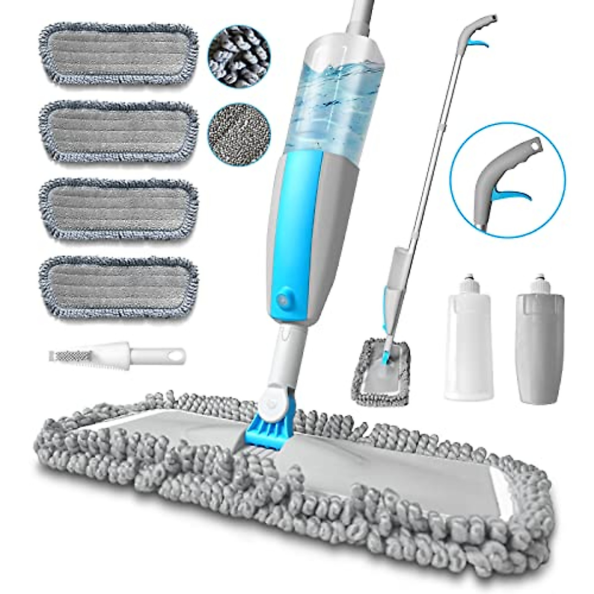 DDSNTY Mops,Microfiber Spray Mops for Floor Cleaning,Dust Cleaning Mop,Kitchen Dry & Wet Mop with 410ML&300ML Refillable Bottle 4 Reusable Washable Pads for Hardwood Laminate Wood Tiles Floor
