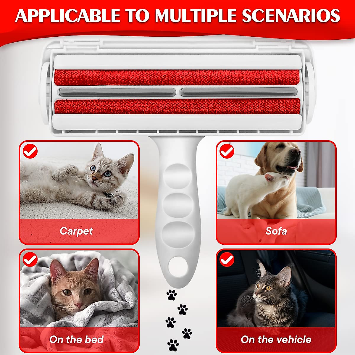 WOOTONG Pet Hair Remover Roller - Efficient Animal Hair Removal Tool for Cat & Dog Hair, Self-Cleaning Base, Red Color, Plastic, Manual, 1 Count (Reda)