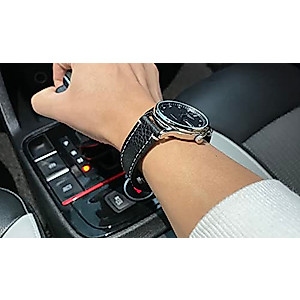 DOANYA 18mm Top Grain Leather Watch Band, Black Watch Strap Compatible with Fossil Sport (41mm women's) / Seiko 5 (SNK805 / SNK803 / SNK807) with Push Button Hidden Clasp for Men Women