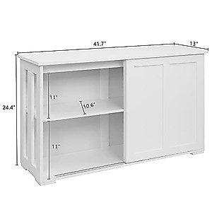 Kitchen Sideboard Buffet Storage Cabinet with 2 Sliding Doors and Adjustable Shelf, Wooden Cupboard Server Buffet Console Table, Stackable Sideboard Cabinets Storage for Dining Room Entryway, White