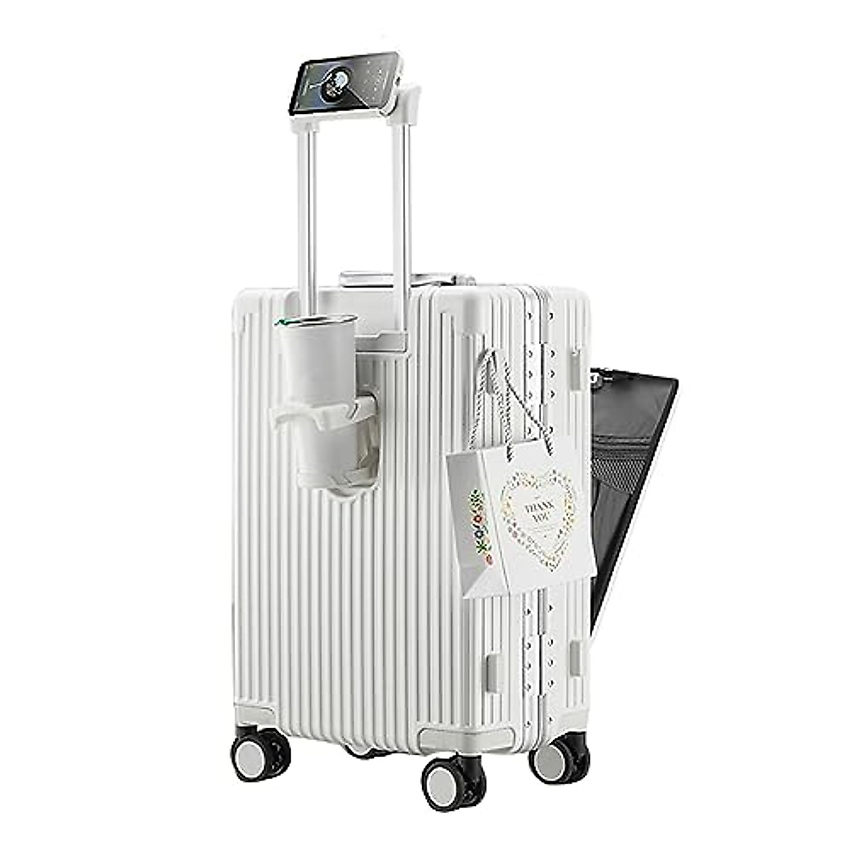 feilario Aluminium Frame Hardside Expandable Spinner Wheel Luggage, Built-In TSA lock Carry on Suitcase, with Cup Holder & USB Port & Phone Holder - - in 18in/20in/24in Sizes