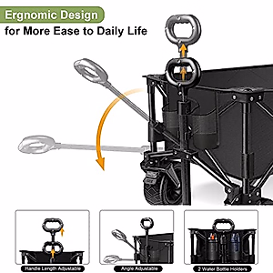 LUXCOL Collapsible Folding Wagon, Heavy Duty Utility Beach Wagon Cart for Sand with Big Wheels, Adjustable Handle&Drink Holders for Shopping, Camping,Garden and Outdoor