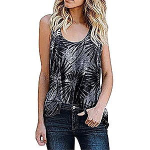 Aniywn Womens Workout Tank Tops Casual Floral Print Tank Tops Loose Fit Racerback Yoga Camis Basic Summer Casual Tee Shirt Black