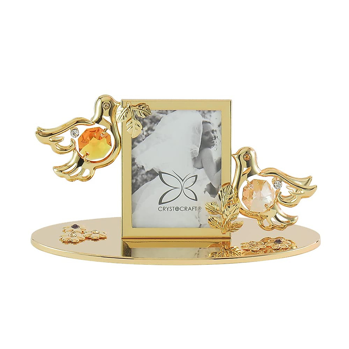 Crystocraft Picture Frames, Cross with Brilliant Cut Austrian Crystal Studded Baby Memories Frame Keepsake Frame Photo Frame 5.47 X 3.22 Inch for Baby Boy, Baby Girl