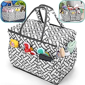 XL Baby Diaper Caddy Organizer - Heavy Duty Portable Diaper Storage Organizer - Baby Organizer for Nursery, Changing Table, Wipes & Toys - Car Basket for Nursery Storage Bin with Tote Holder Cover