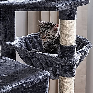 BEWISHOME 64.5inches Cat Tree for Indoor Cats Multi-Level Cat Tower with Scratching Posts, Board, Cozy Plush Perches Cat Condo for Large Cat Play House MMJ20H