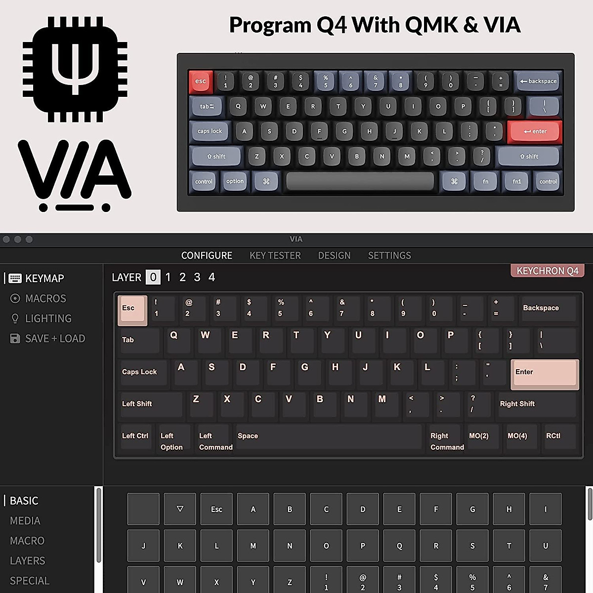 Keychron Q4 Wired Custom Mechanical Keyboard, QMK/VIA Programmable Macro, Full Aluminum, Hot-Swappable Gateron G Pro Red Switch, 60% Layout Double Gasket Compatible with Mac and Windows - Black