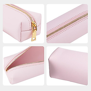iSuperb PU Pencil Case Leather Pen Bag Slim Pencil Pouch Lovely Stationery Bag Portable Cosmetic Bag Zipper Organizer Bag (Pink)