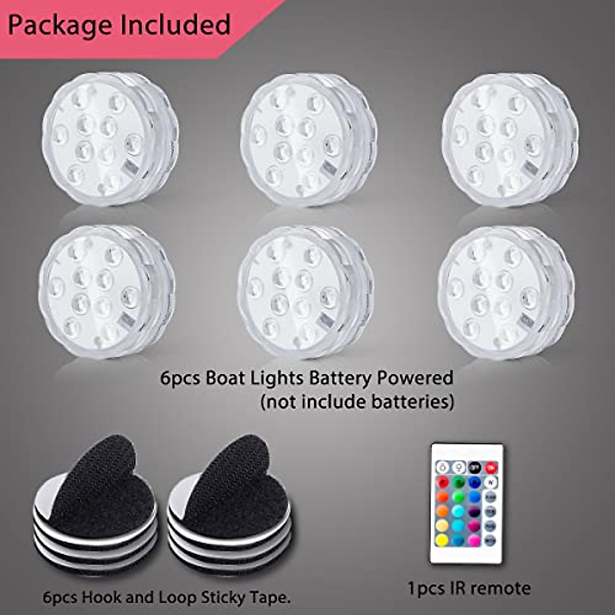 Shangyuan Boat Lights Wireless, Battery Powered Operated Marine Led Interior Light for Boat Deck Courtesy Light, for Fishing Pontoon Sailboat Kayak, Remote Control Multi Color Changing, RGB, 6PCS