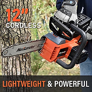 12-Inch Cordless Battery Operated Chainsaw with 1x4.0Ah Battery&Charger, MAXLANDER 20V Electric Chainsaw with Auto-Tension & Auto-Lubrication, Lightweight Handheld Chainsaw for Wood Cutting & Trimming