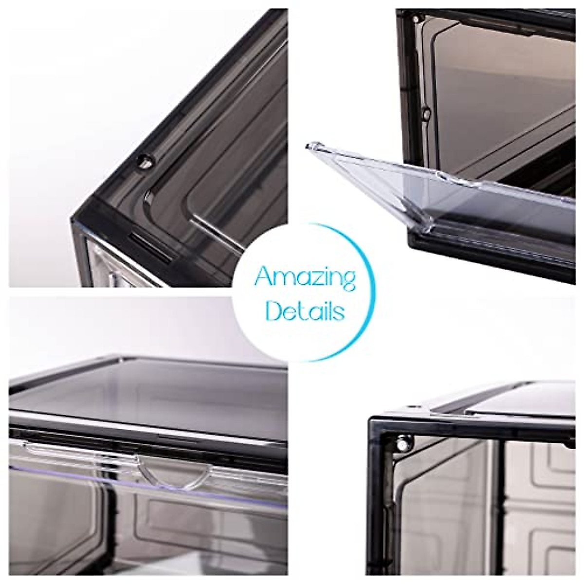 ZLLZUU Purse Storage Organizer for Closet, 6 Pack Plastic Storage Boxes with Acrylic Magnetic Door for Collectibles, Wallet, Cosmetic, Toys (Medium Size Clear Black)