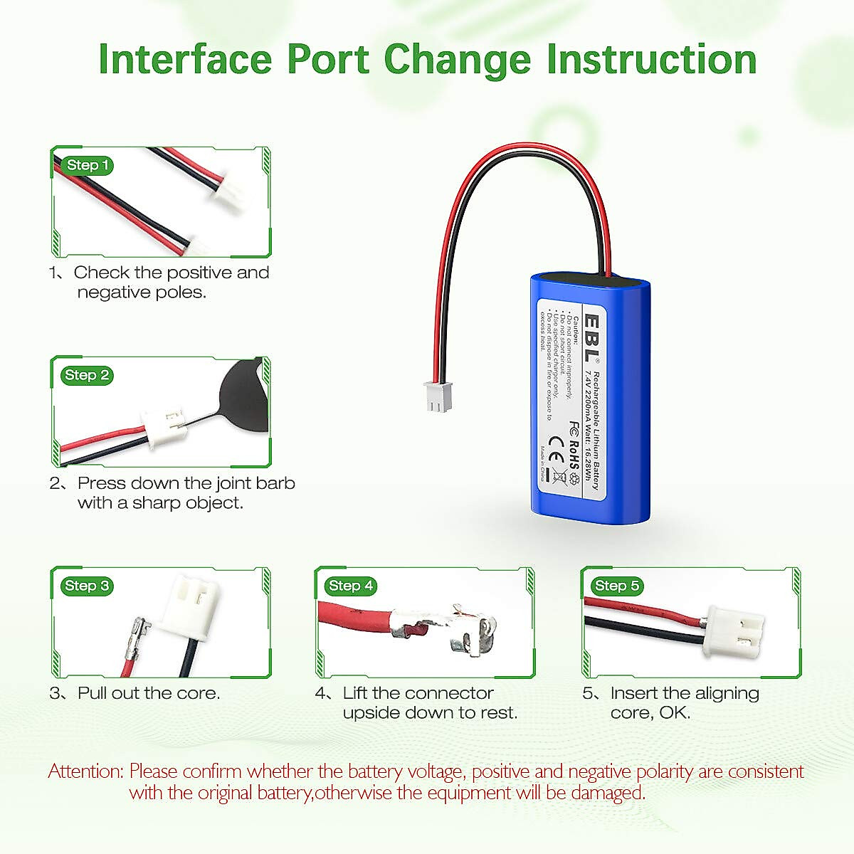 EBL 7.4V 2200mAh Li-ion Rechargeable Batteries Replacement Batteries for Electronics, Toys, Lighting, Equipment