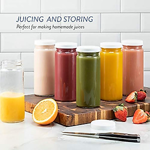 Travel Glass Drinking Bottle Jar 16 Ounce [12-Pack] Plastic Airtight Lids, Reusable Glass Water Bottle for Juicing, Smoothies, Kombucha, Tea, Milk Bottles, Homemade Beverages Bottle