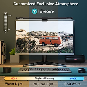 Quntis Monitor Light Bar PRO+ with Remote Control, Fit for Curved/Flat Monitor, Eye-Care USB Computer Lamp Dimmable Screen Light Bar with Auto-Dimming, No Glare Home Office Gaming Desk Lamp
