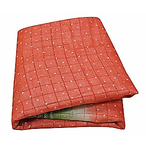 Peegli Vintage Orange Saree Bandhani Style Textile 100% Pure Silk Sari Recycled Fabric