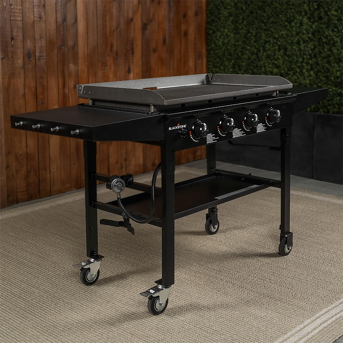 Blackstone 36 Inch Gas Griddle Cooking Station 4 Burner Flat Top Gas Grill Propane Fuelled Restaurant Grade Professional 36” Outdoor Griddle Station with Side Shelf (1554)