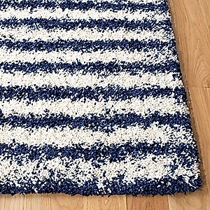 SAFAVIEH Hudson Shag Collection 9' x 12' Navy/Ivory SGH298N Modern Abstract Non-Shedding Living Room Bedroom Dining Room Entryway Plush 2-inch Thick Area Rug