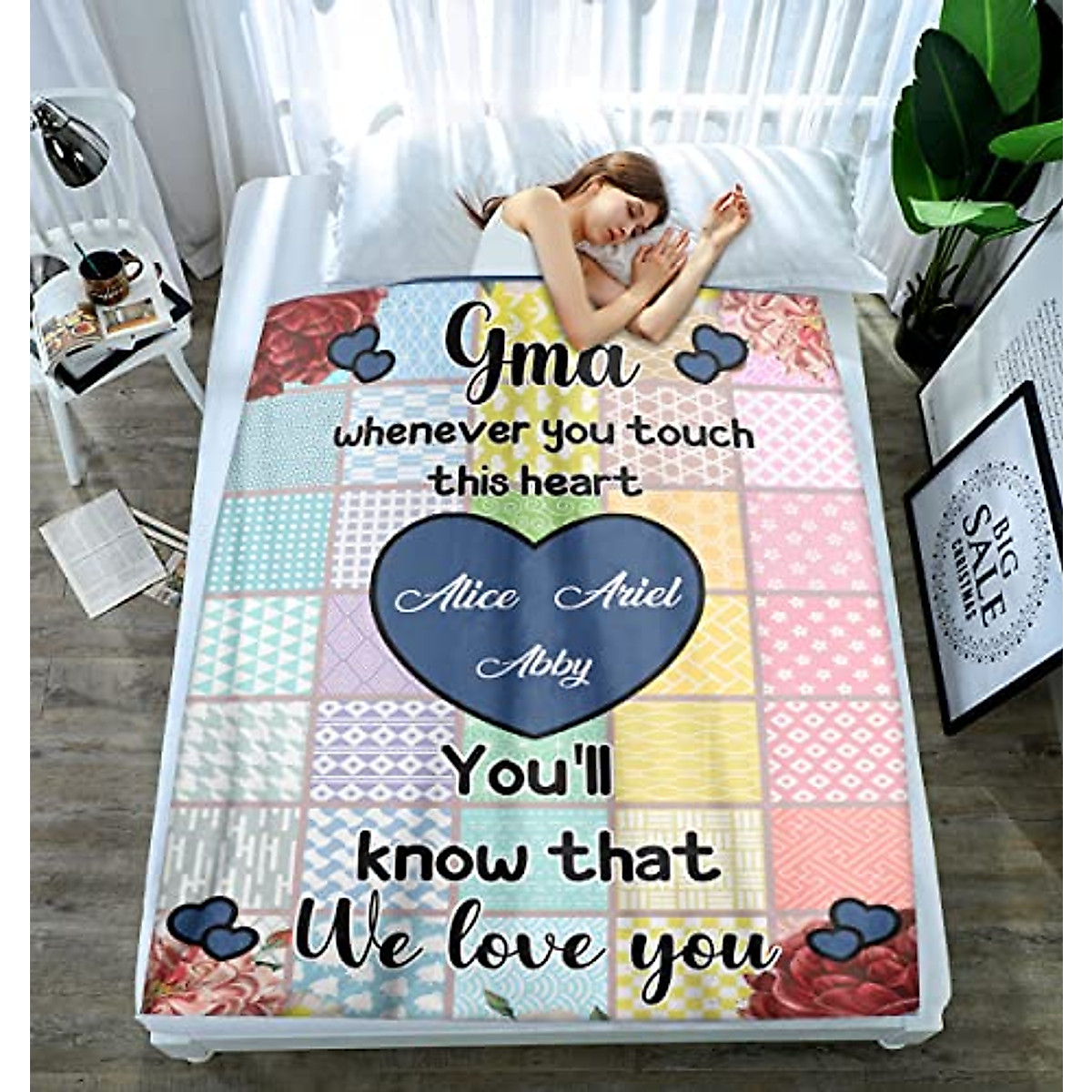 PREZZY Grandma Blanket from Grandkids Best Great Gma Soft Throw Blanket Sunflower Touch Heart Flannel Fleece Blankets and Throws for Couch Living Room Personalized Mothers Day Warm Blanket