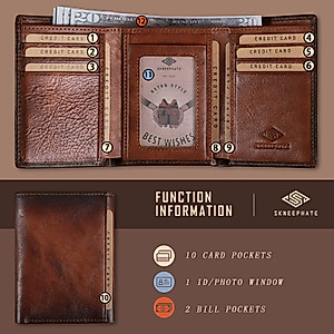 skneephate Men's Trifold Wallet,Wolf Wallets For Men Leather,Rfid Blocking,Gifts For Him Husband (brown)