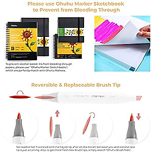Ohuhu Alcohol Markers Brush Tip: Double Tipped Art Marker Set for Artist Adults Coloring Sketching Drawing Alcohol-based Ink - Brush Chisel Dual Tips - Honolulu - 48 Colors w/ 1 Blender and Case