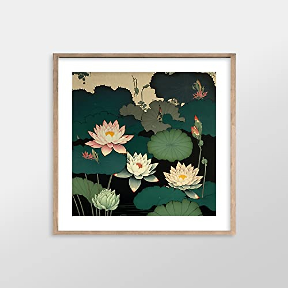 Japanese Lilly Pads Art Print for Wall Decor - Premium Giclee for Home Decor - Aesthetic Modern Wall Art Poster Painting Style Wall Artwork Decoration for Living Room, Ready to Frame