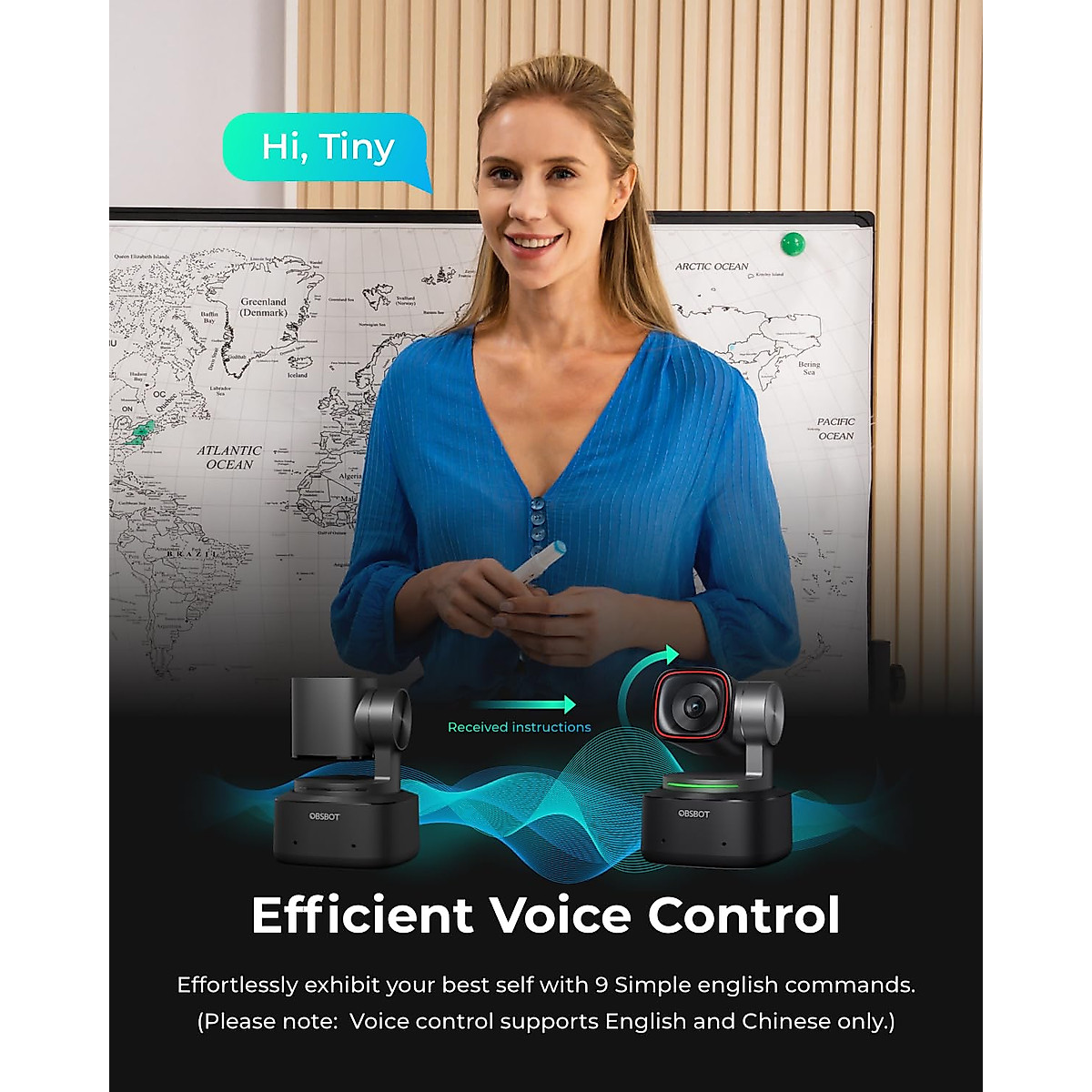 OBSBOT Tiny 2 Webcam 4K Voice Control PTZ, AI Tracking Multi-Mode & Auto Focus, Web Camera with 1/1.5" Sensor, Gesture Control, 60 FPS, HDR Light Correction, Webcam for PC, Streaming, Meeting, etc.