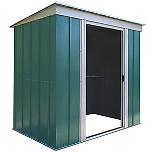 Arrow Sheds 6' x 4' Galvanized Steel Pad-Lockable Outdoor Utility Storage Shed with Pent Roof, Eggshell/Green