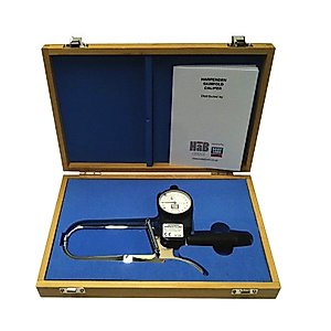 Harpenden Skinfold Caliper with Calibration Dowel, Wood Case, and Instruction Manual with Charts to Measure and Calculate Body Fat Percentage - 0.2 mm Accuracy, Scientific