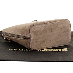 PRIMO SACCHI Ladies Italian Suede Leather Small Micro Dark Beige Crossbody Shoulder Bag Handbag Purse