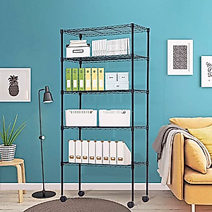 5 Tier Wire Shelving Unit with Wheels Metal Storage Shelves NSF Wire Shelf Adjustable Layer Rack for Pantry Closet Kitchen Laundry Organization in Black,14”Wx30”Dx60”H