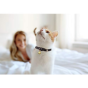 Jamktepat 3 Pack Leather Cat Collars with Bells Soft Pet Safety Collar Kitten Collars with Bell Black Chocolate Beige(S)