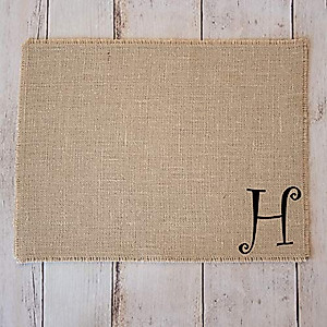 Customized Monogrammed Burlap Placemats - set of TWO 14" x 18" Farmhouse Kitchen Jute Place Mats - Made in the USA (H monogram)