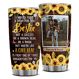 Wassmin Best Friends Tumblers Personalized Tumbler With Picture Photo I Would Fight A Bear For You Tumblers 20oz 30oz Coffee Travel Mug Birthday Christmas Presents BFF Besties Cup Gifts