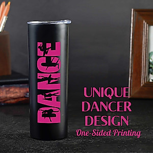 Onebttl Dancer Gifts for Girls, Teens, Her - Dance - 20oz/590ml Stainless Steel Insulated Tumbler with Straw, Lid - Dance Themed Recital Gifts for Women - (Black)