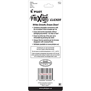 PILOT FriXion Clicker Erasable, Refillable & Retractable Gel Ink Pens, Fine Point, Black Ink, 3-Pack (31464)