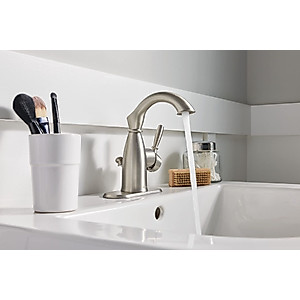 Moen Sarona Spot Resist Brushed Nickel One-Handle Single Hole Rustic Farmhouse Bathroom Sink Faucet with Optional Deckplate, 84144SRN