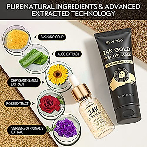 Blackhead Remover Mask, 3-in-1 Peel off Face Mask with 24K Gold Serum & Silicon Brush,24K Gold Facial Mask For Deep Cleansing Blackhead, Whitehead, Pores, Acne, Oil, Peel Mask Black Mask(80g+20ml)