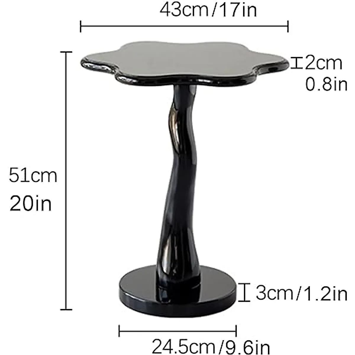 Modern Sofa Side End Table Wooden Flower Shape Side Tables Living Room Small Accent Table with Round Pedestal, Wave-Design Couch Corner Tables Coffee Table for Home Decor (Black)