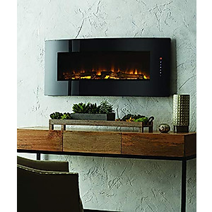 Muskoka 42" Contemporary Curved Front Slim Line Wall Mount Infrared Electric Fireplace, Black Glass