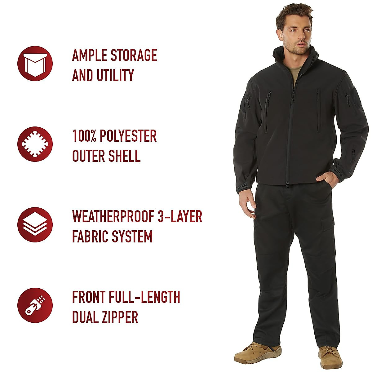 Rothco Conceal-Ops Carry Soft Shell Jacket (US, Alpha, Large, Regular, Regular, Black)
