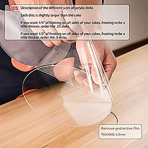 AQUIVER 8.25" Acrylic Round Cake Disk Set - Cake Discs Circle Base Boards with Center Hole (Set of 2) - 2 Comb Scrapers (4 Patterns) & Dowel Rod - Supplies for Cakes