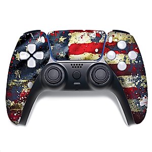 BABY CUDDLE BOX Tattered Flag Custom PS-5 Controller Wireless compatible with Play-Station 5 Console by BCB Controllers | Proudly Customized in USA with Permanent HYDRO-DIP Printing (NOT JUST A SKIN)