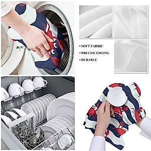 Kitchen Dish Towels 2 Pack-Super Absorbent Soft Microfiber,Cartoon Crab on Stripes Cleaning Dishcloth Hand Towels Tea Towels for Kitchen Bathroom Bar