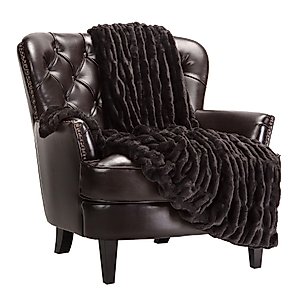 Chanasya Premium Ruched Faux Fur Throw Blanket - Luxurious, Soft Reversible Mink Blanket - 50" x 65” - Black