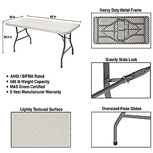 OEF Furnishings 5 Foot Heavy Duty Folding Table, 30" x 60", Light Grey