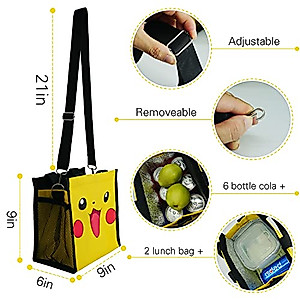 Pocket Insulated Lunch Box With Adjustable Shoulder Strap For Kids, Men/Women, Anime Reusable Lunch Bag With Bottle Holder For Office School Picnic Beach,Keep Food Cold/Warm (PM-PKC)